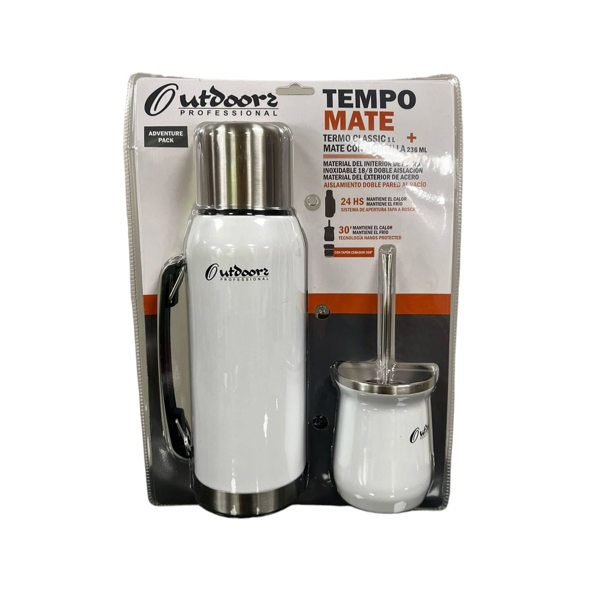 KIT TERMO BCO 1L + MATE C/BOMBILLA 236ML